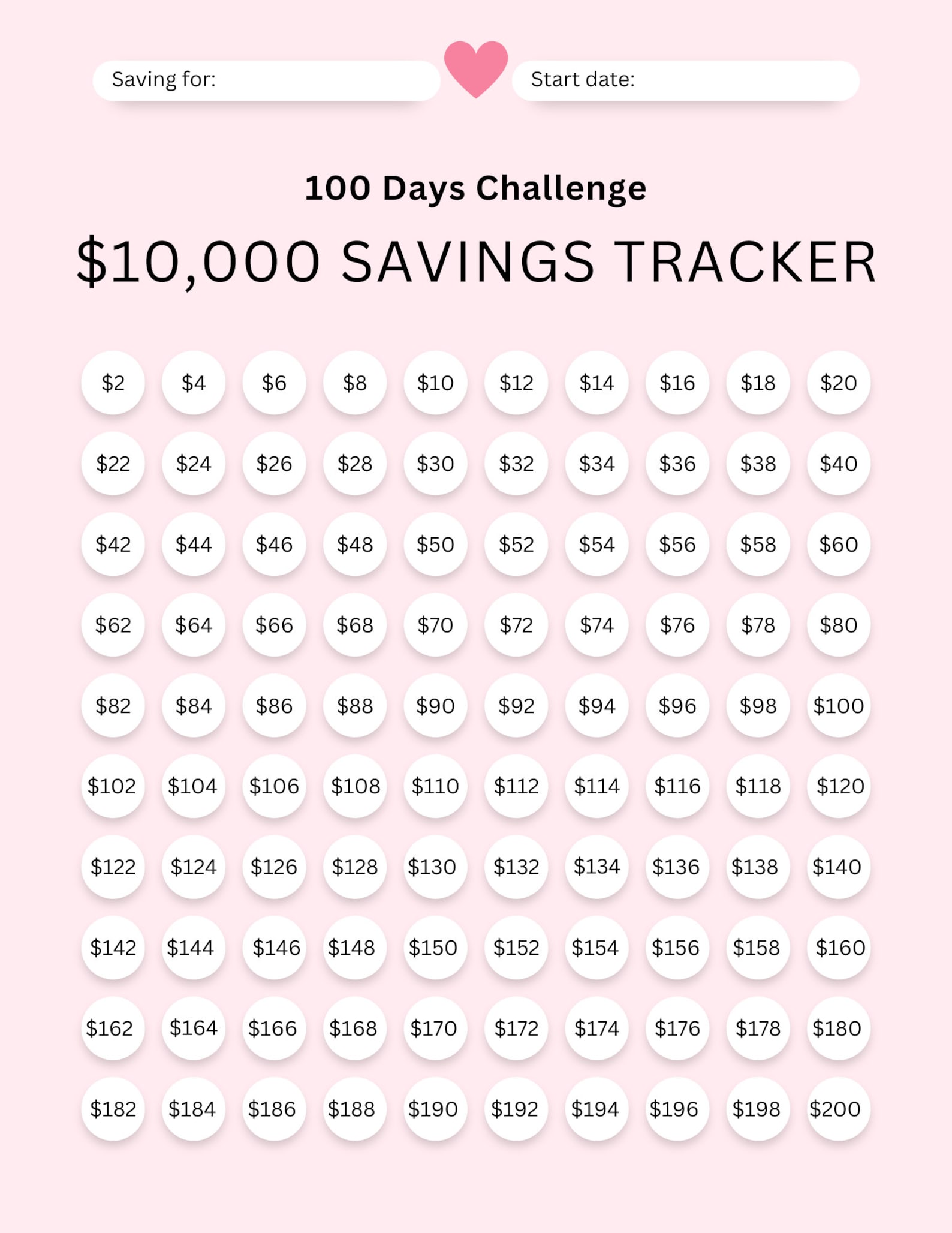 10000 Saving Challenge Printable - Etsy