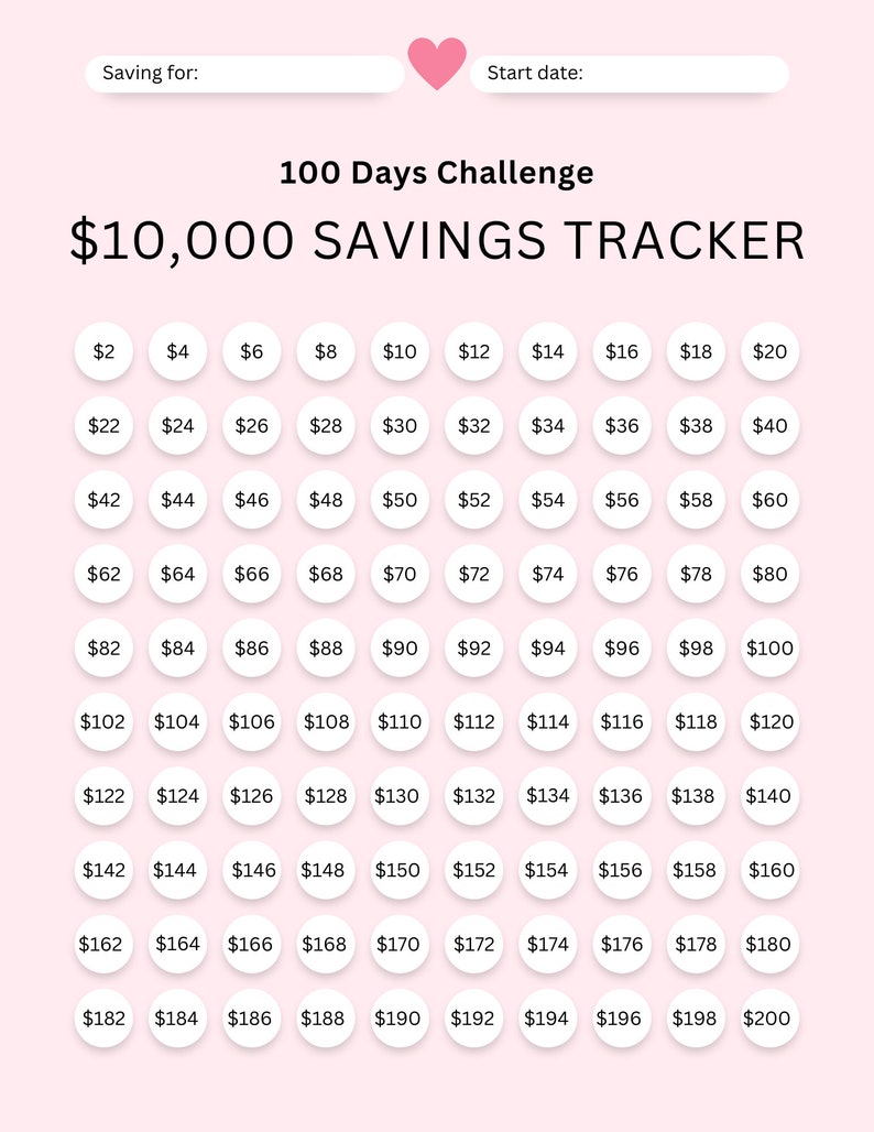 10000 Saving Challenge Printable - Etsy