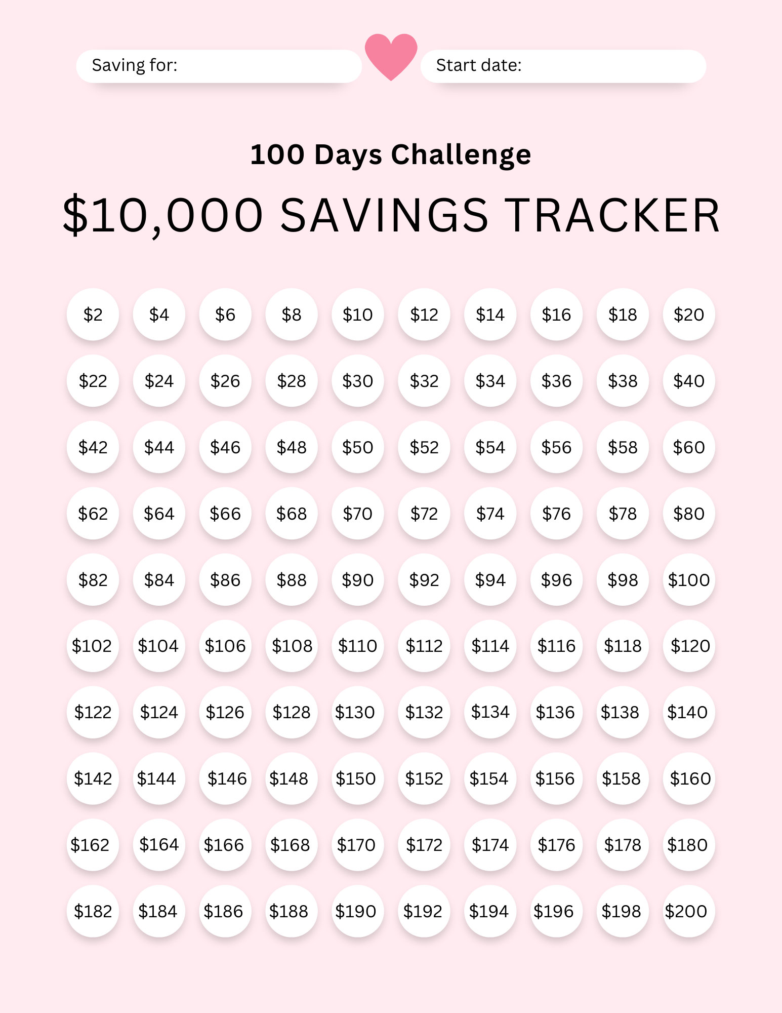 10000 Saving Challenge Printable - Etsy