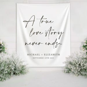 Wedding Backdrop, Love Quote Wedding Sign, Love Story Never Ends ...