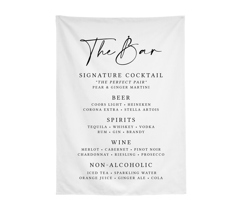 Wedding Bar Menu Banner, Custom Bar Menu Sign, Fabric Bar Menu for ...