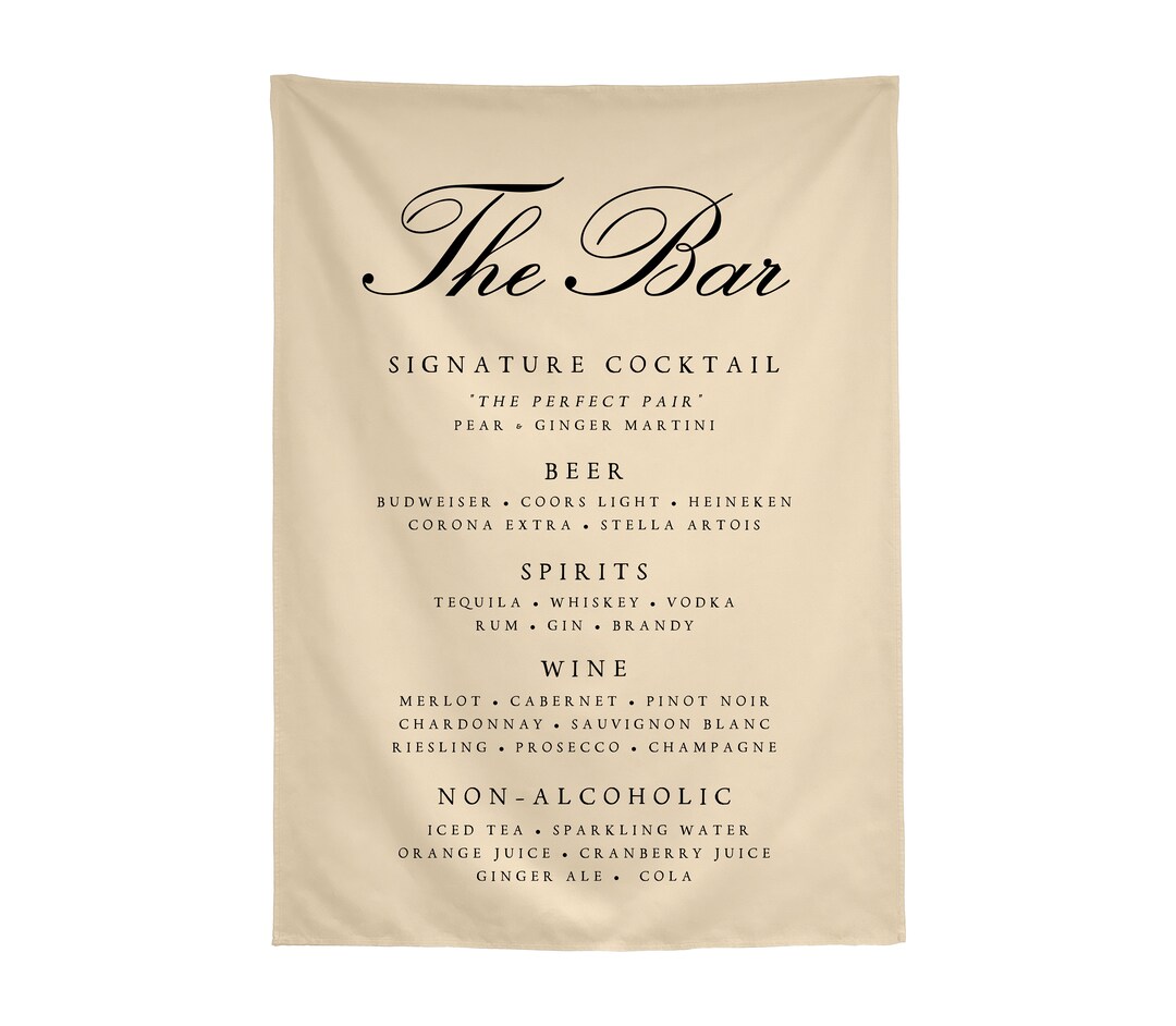 Wedding Bar Menu Banner, Custom Bar Menu Sign, Fabric Bar Menu for ...