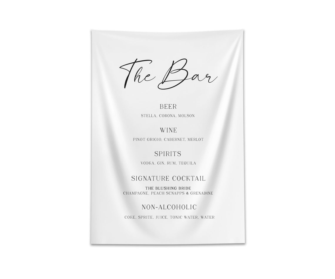 Wedding Bar Menu Banner Custom Bar Menu Sign Fabric Bar Menu - Etsy