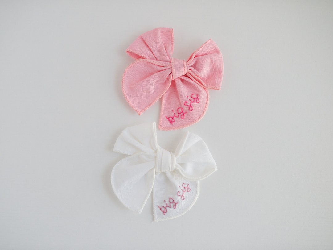 Custom Hand-embroidered Big Sis Hairbow | Name Bow, Embroidery Bow ...