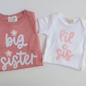 Big Sister Hand-embroidered T-shirt | Big Sister Shirt, Baby Announcement Shirt, Little Brother ...