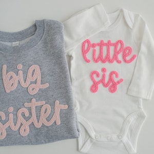 Big Sis Hand-embroidered Sweatshirt Big Sister Shirt, Baby Announcement Sweater, Lil Bro & Lil ...