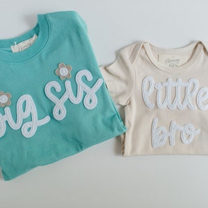Big Sister Hand-embroidered T-shirt Big Sister Shirt, Baby Announcement Shirt, Little Brother ...