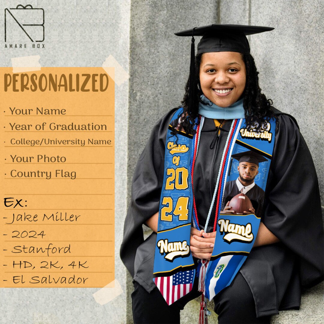 Amare Box Personalized Football Graduation Stole, Custom Photo and ...