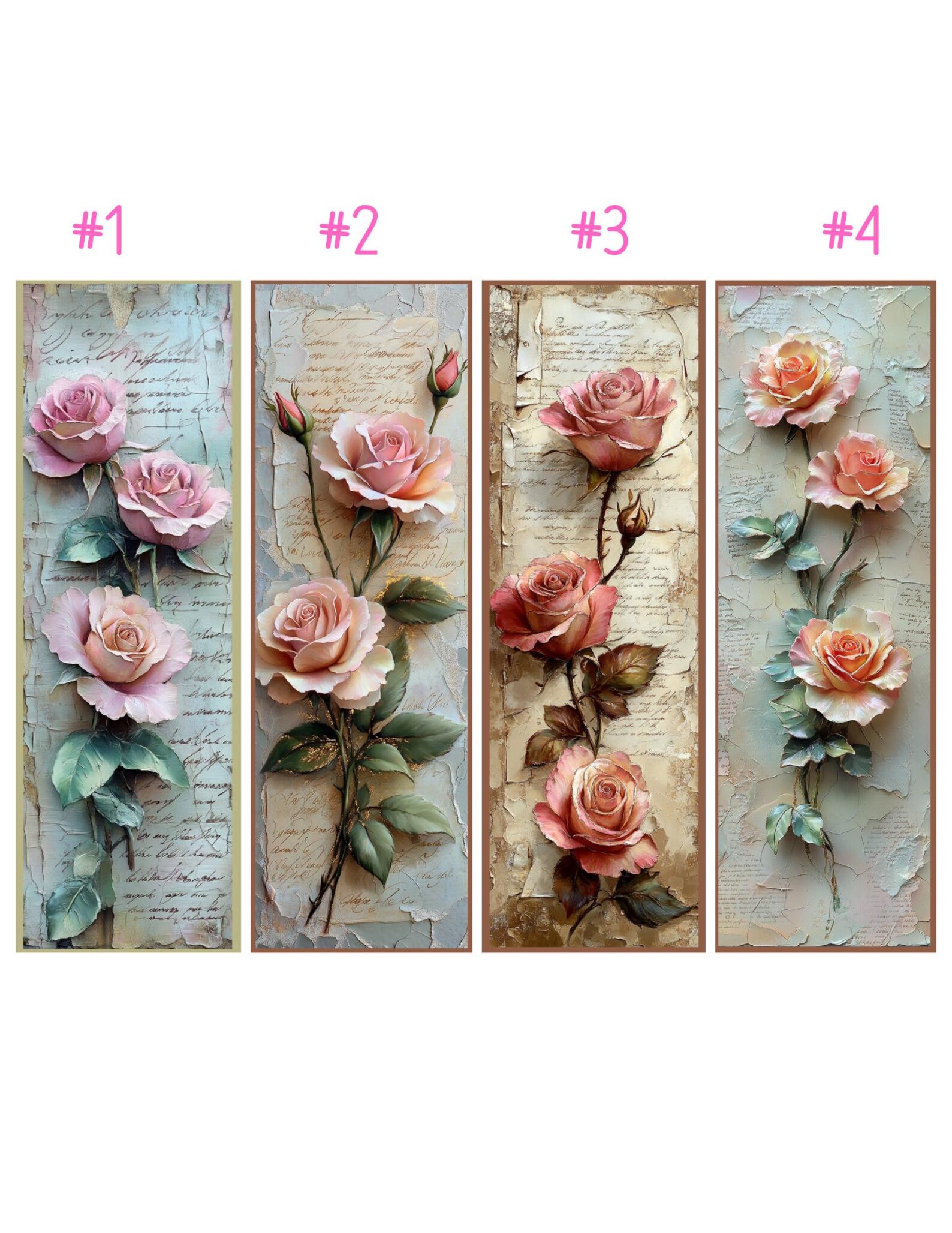 Bookmark, Vintage Rose Design, Laminated, White Cardstock, 4 Design ...