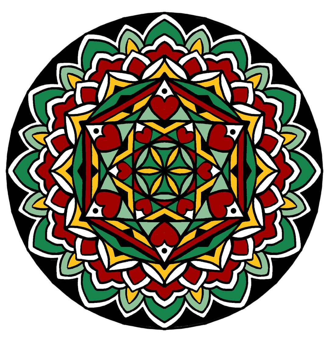 Hand Drawn Art Print RASTA MANDALA by Elisa Rose Mountain - Etsy