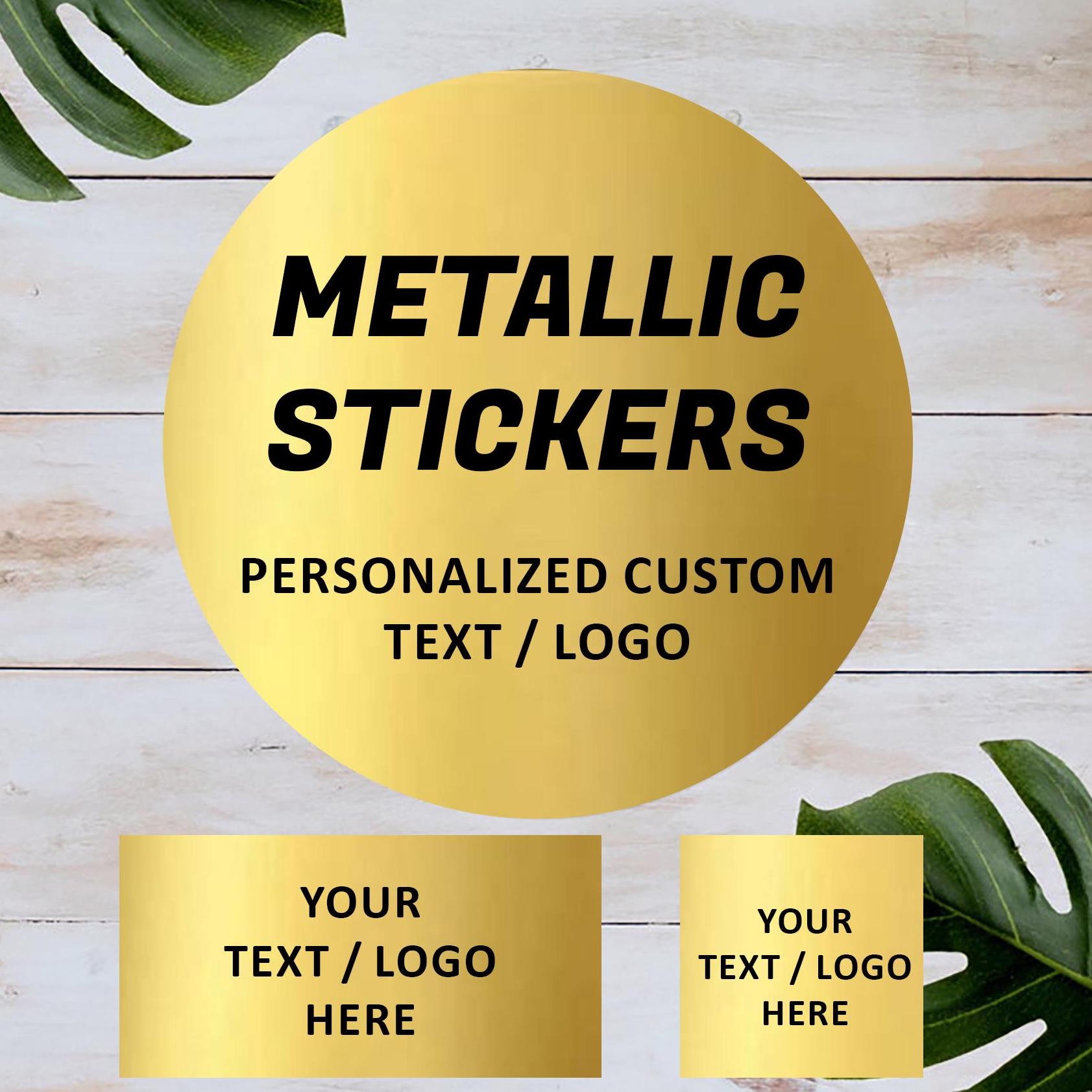Custom Metallic Stickers | Add Text / Logo to Metallic Gold Shiny ...