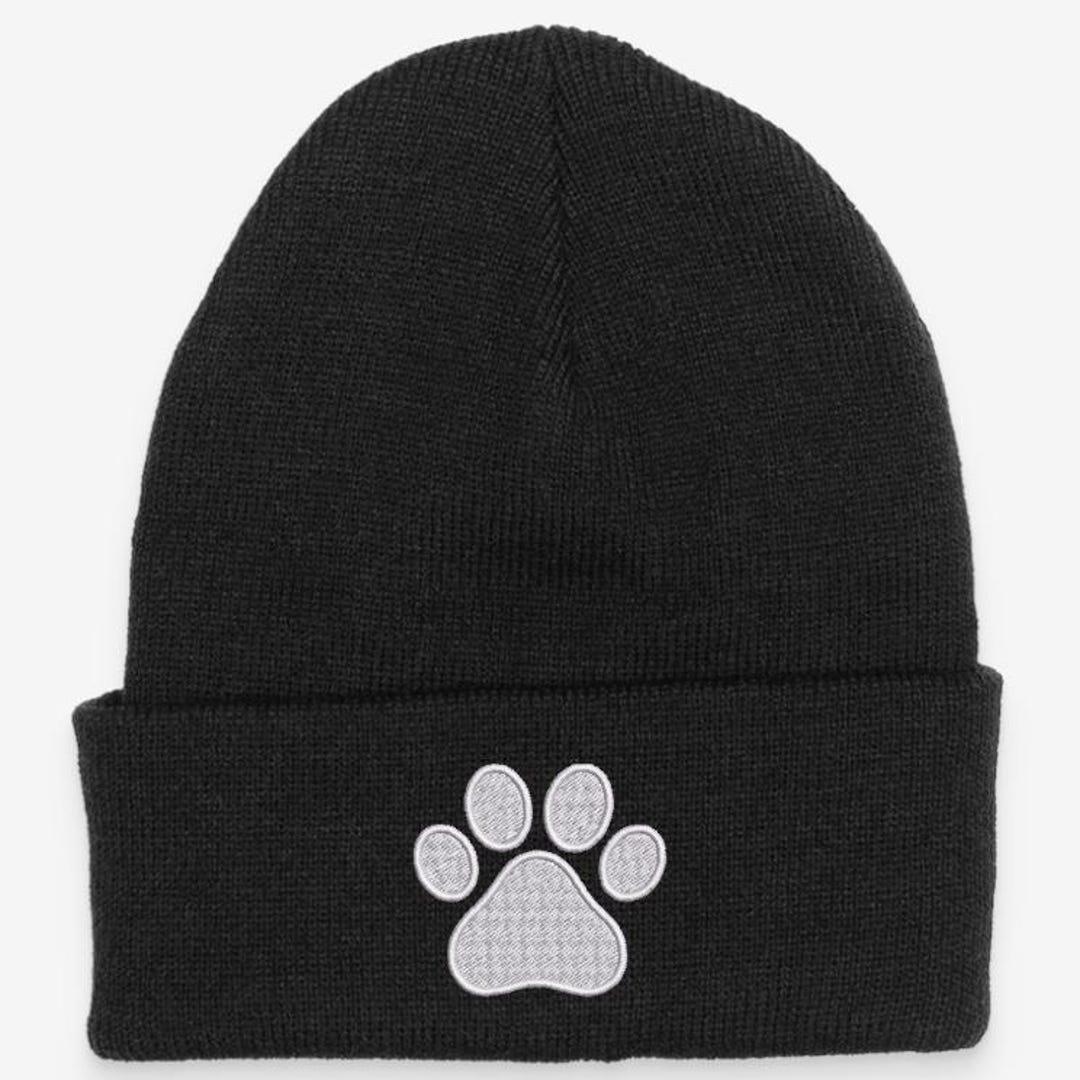 Dog Paw Print Embroidered Black Beanie Hat - Etsy