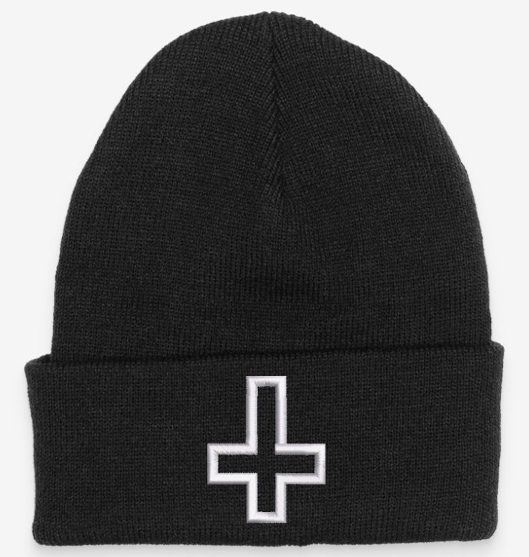 Inverted Cross Logo Embroidered Black Beanie Hat - Etsy