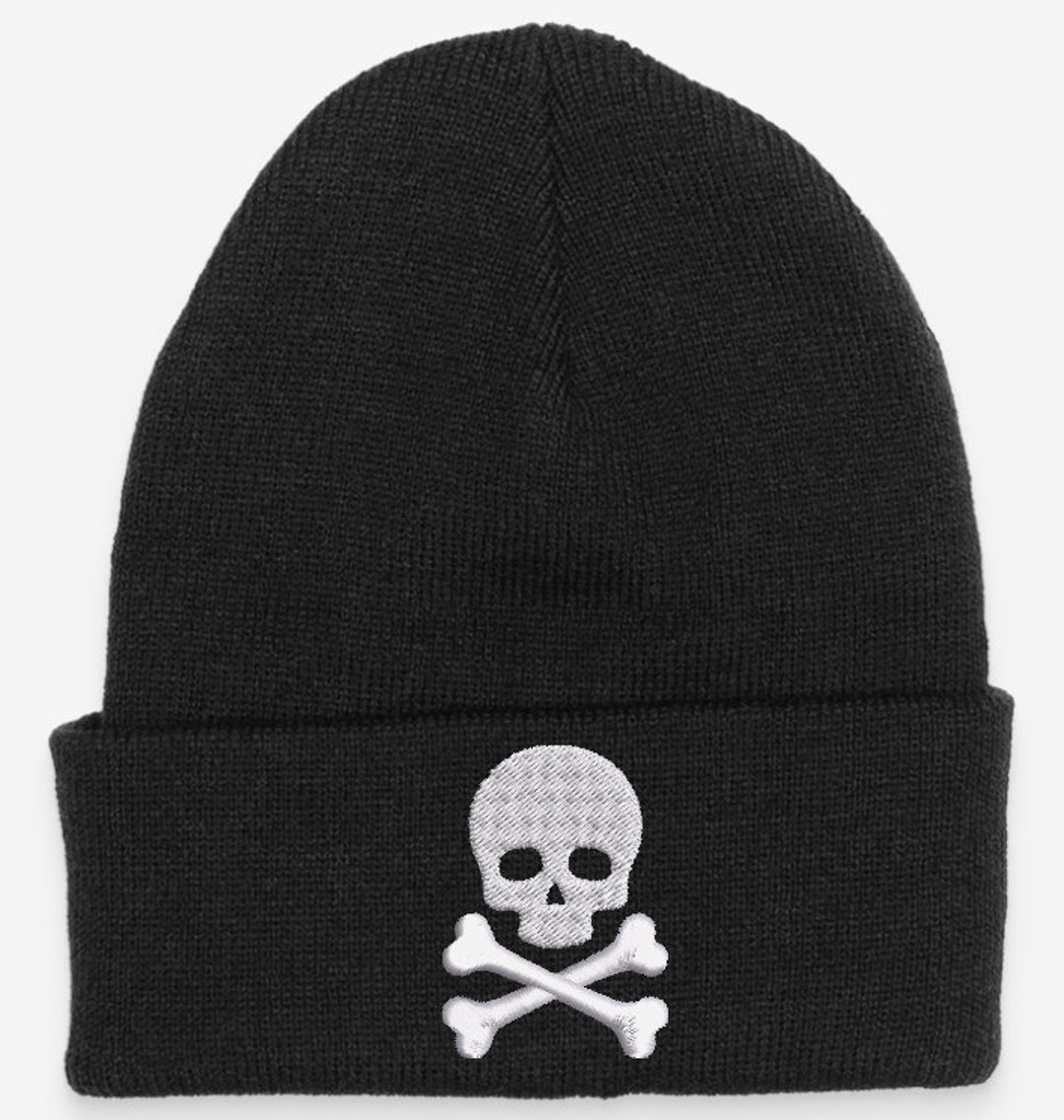 Skull and Crossbones Symbol Embroidered Black Beanie Hat - Etsy