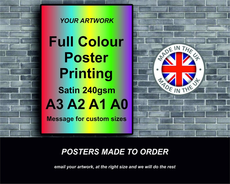 Poster Printing A4 A3 A2 A1 A0 Custom Full Colour Poster Printing Print ...