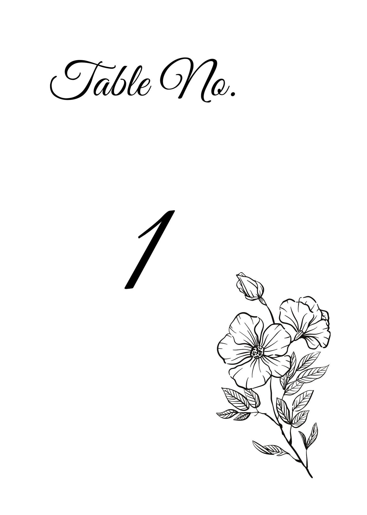 Black and White Hand-drawn Flower Stencil Digital Printable Table ...
