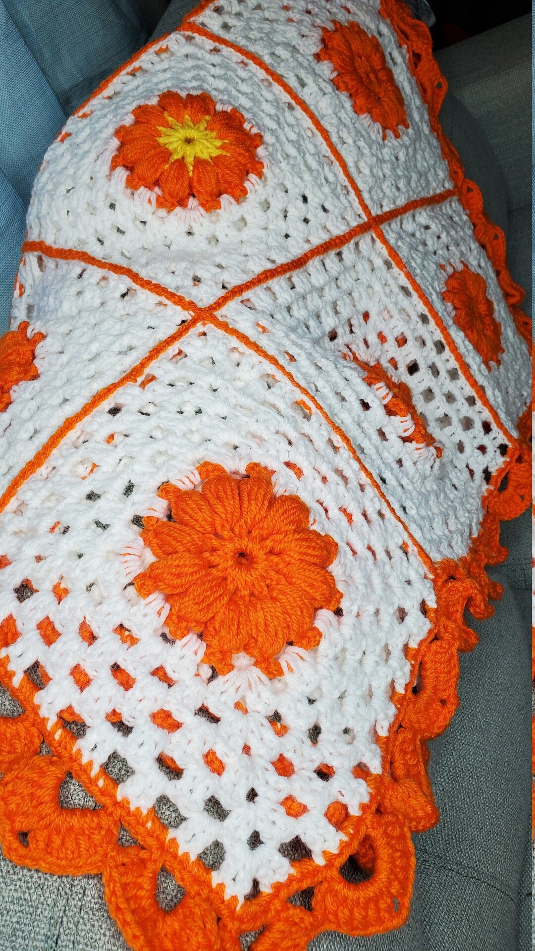 Handmade Crochet, Orange and White Baby Blanket - Etsy