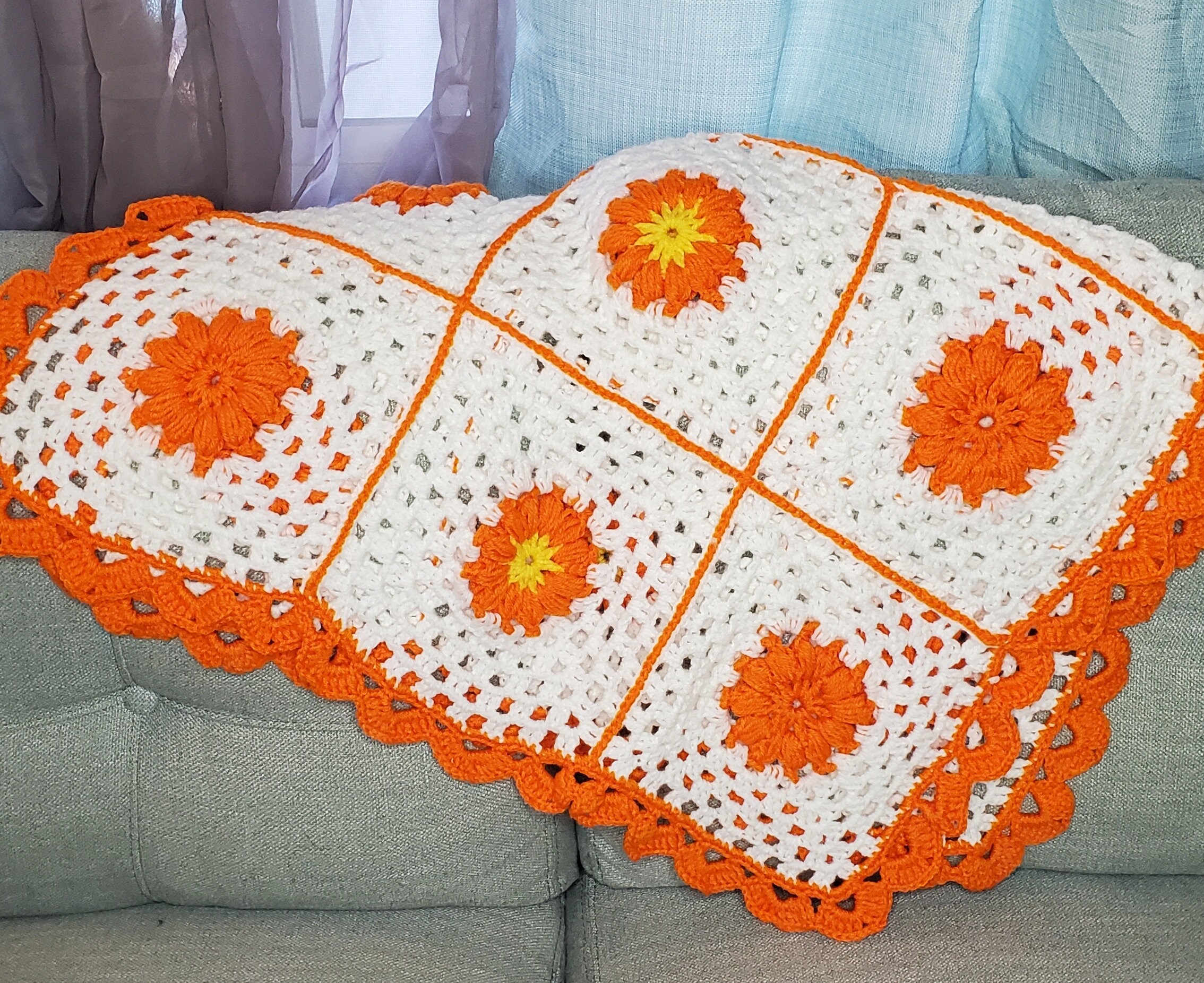 Handmade Crochet, Orange and White Baby Blanket - Etsy