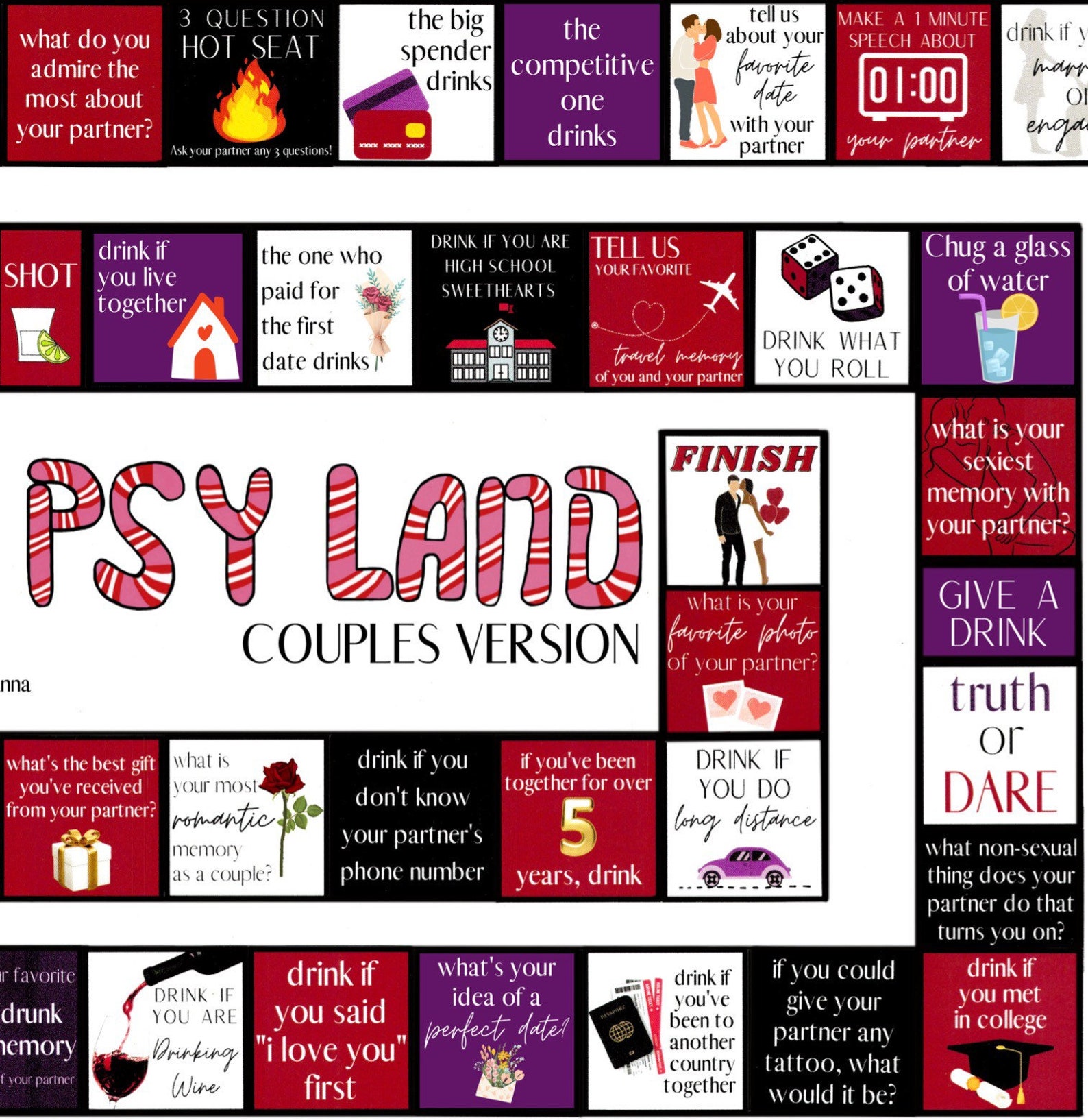 Tipsy Land Couples Drinking Board Game, Date Night, Perfect Anniversary ...