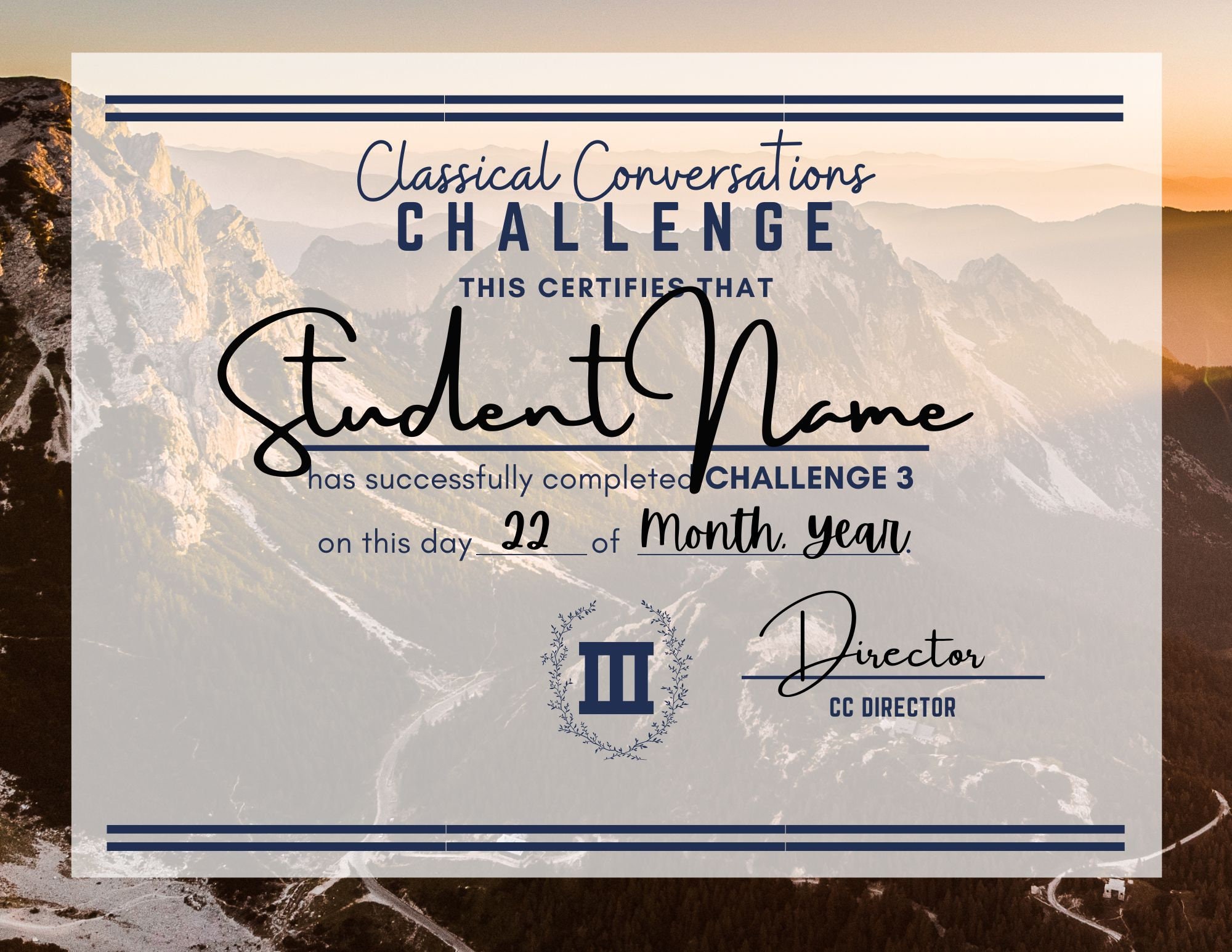 Classical Conversations Certificates With 1 Signature for CHALLENGE ...