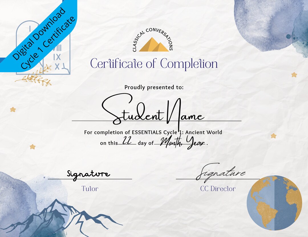 Classical Conversations Essentials Cycle 1 Certificate of Completion CC ...
