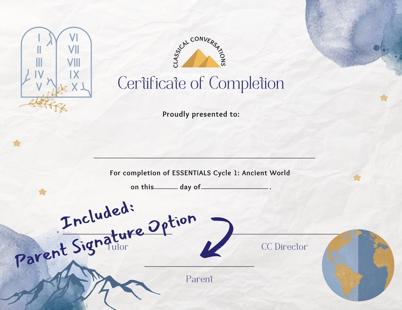 Classical Conversations Essentials Cycle 1 Certificate of Completion CC ...