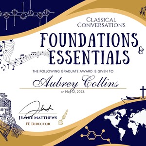 Classical Conversations ESSENTIALS & FOUNDATIONS Certificate Template ...