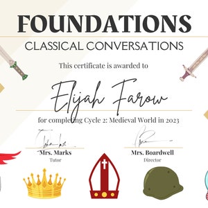 Classical Conversations FOUNDATIONS Certificates BUNDLE, CC Cycle 2 ...