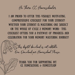 CC Cycle 2 Memory Master Checklist, Instant Digital Download for ...