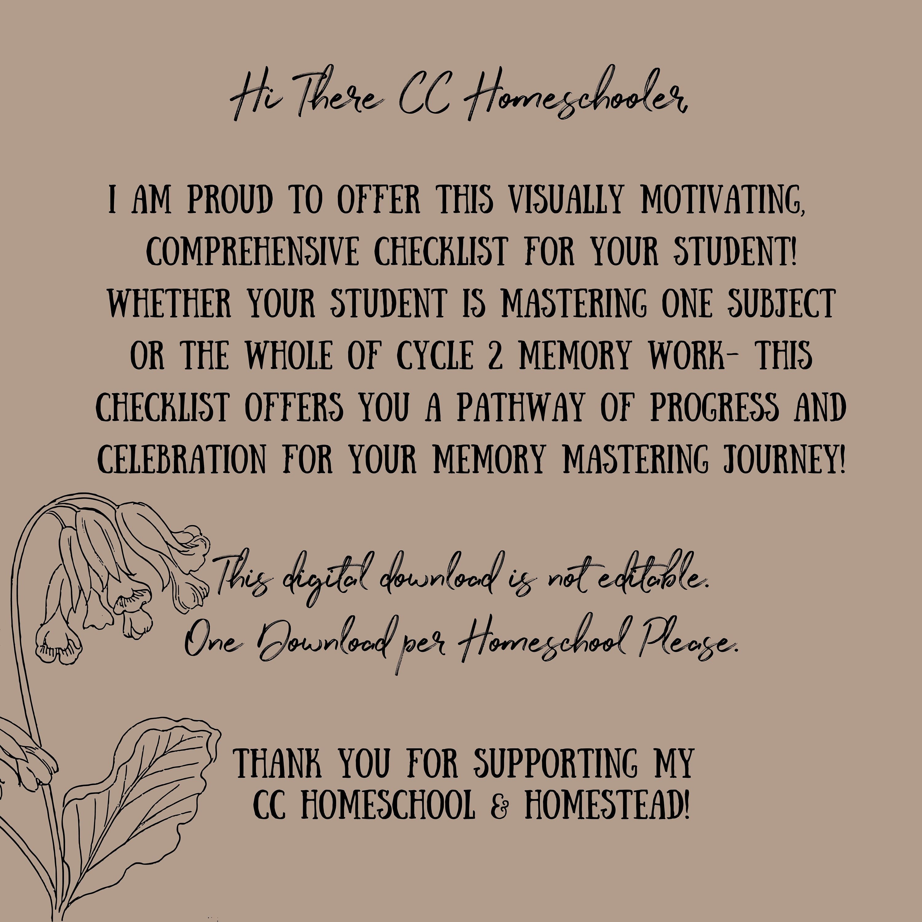 CC Cycle 2 Memory Master Checklist, Instant Digital Download for ...