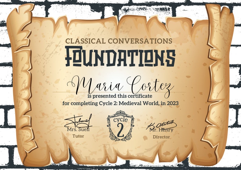 Classical Conversations FOUNDATIONS Certificates BUNDLE, CC Cycle 2 ...