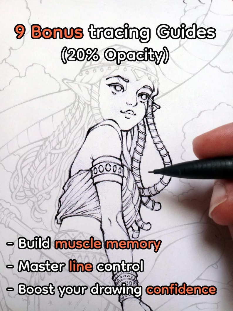 Hand-drawn Line Art Designs: Coloring, Tracing, Shading Pack (digital ...