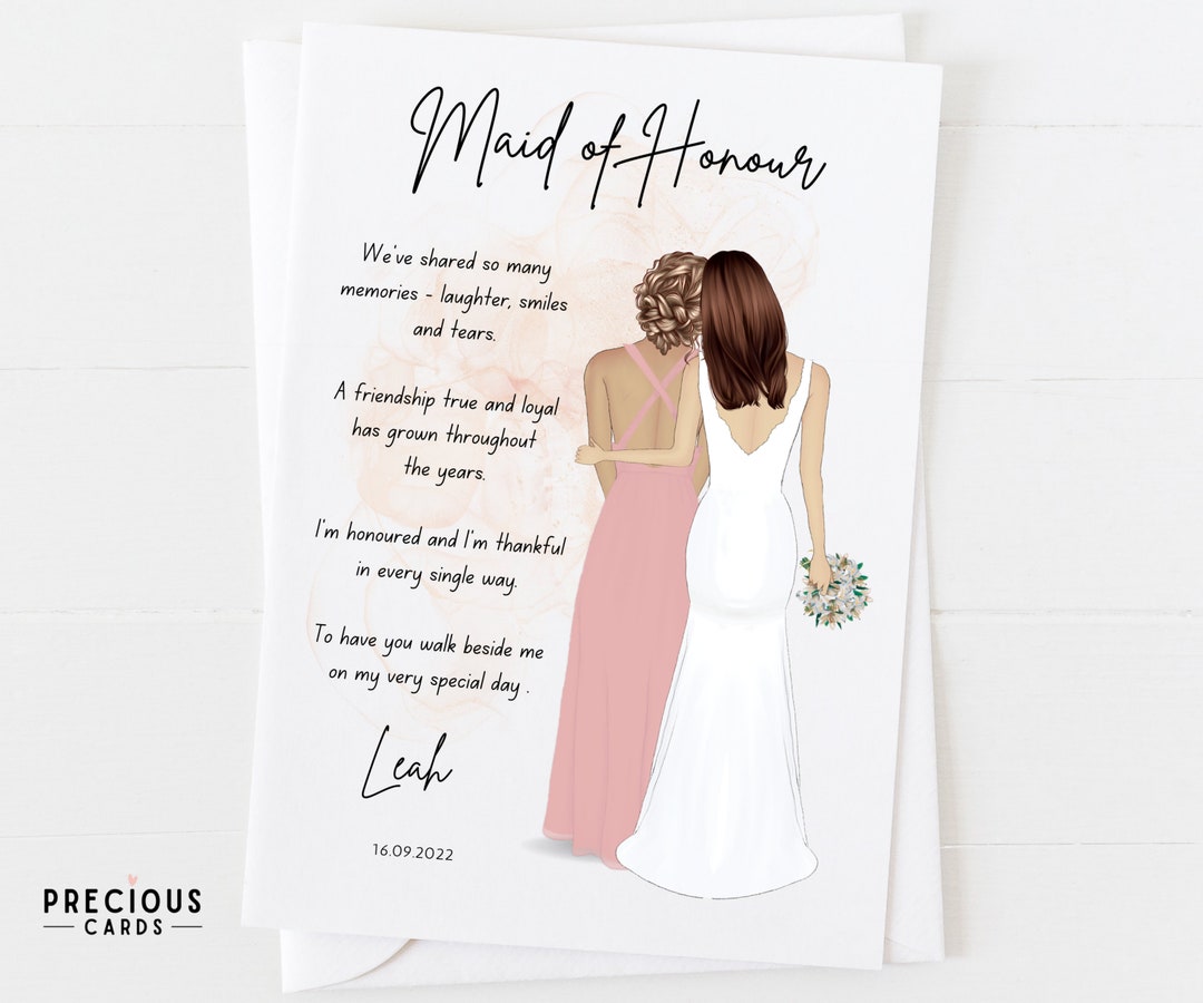 Maid of Honour Card Personalised Wedding Day Card for Maid of Honour ...