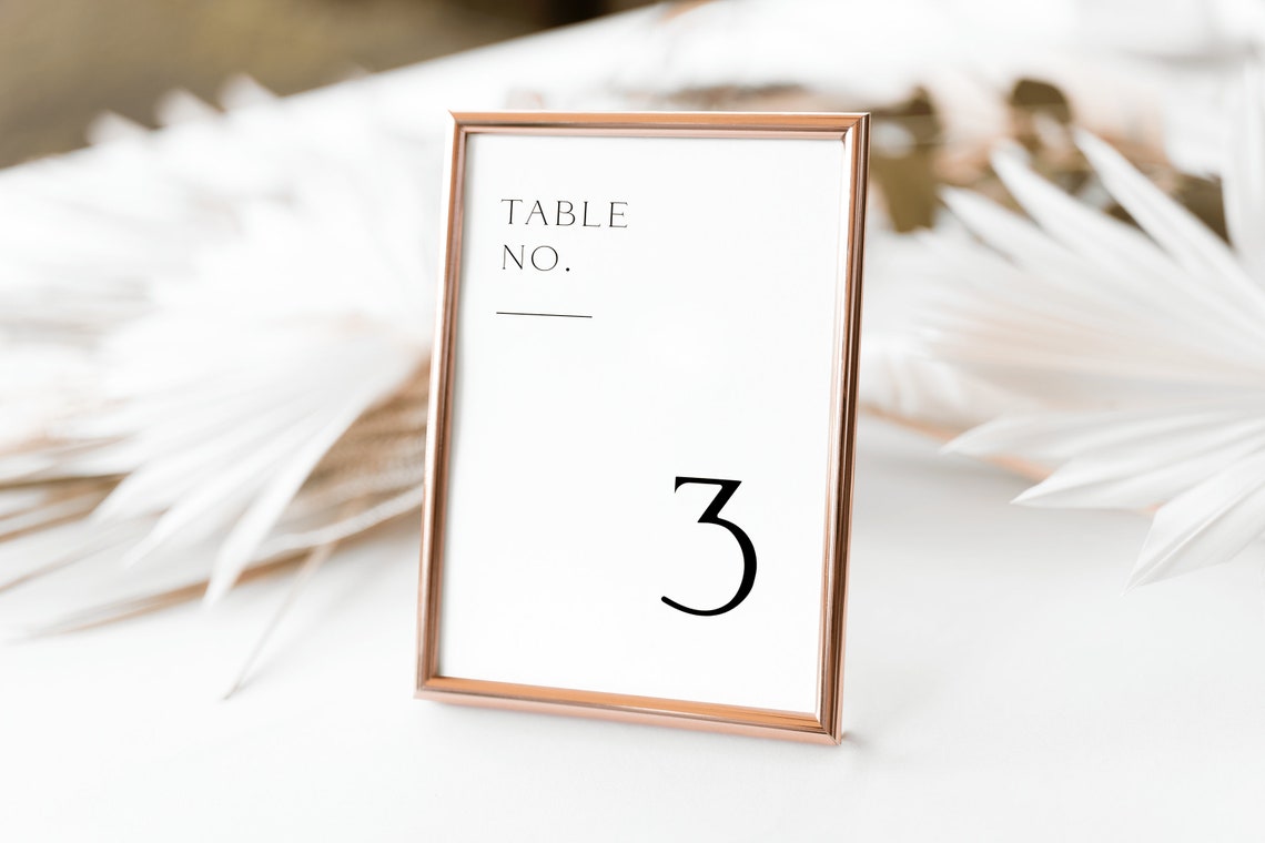 Modern Table Number Template, Minimalist Black and White Wedding Table ...