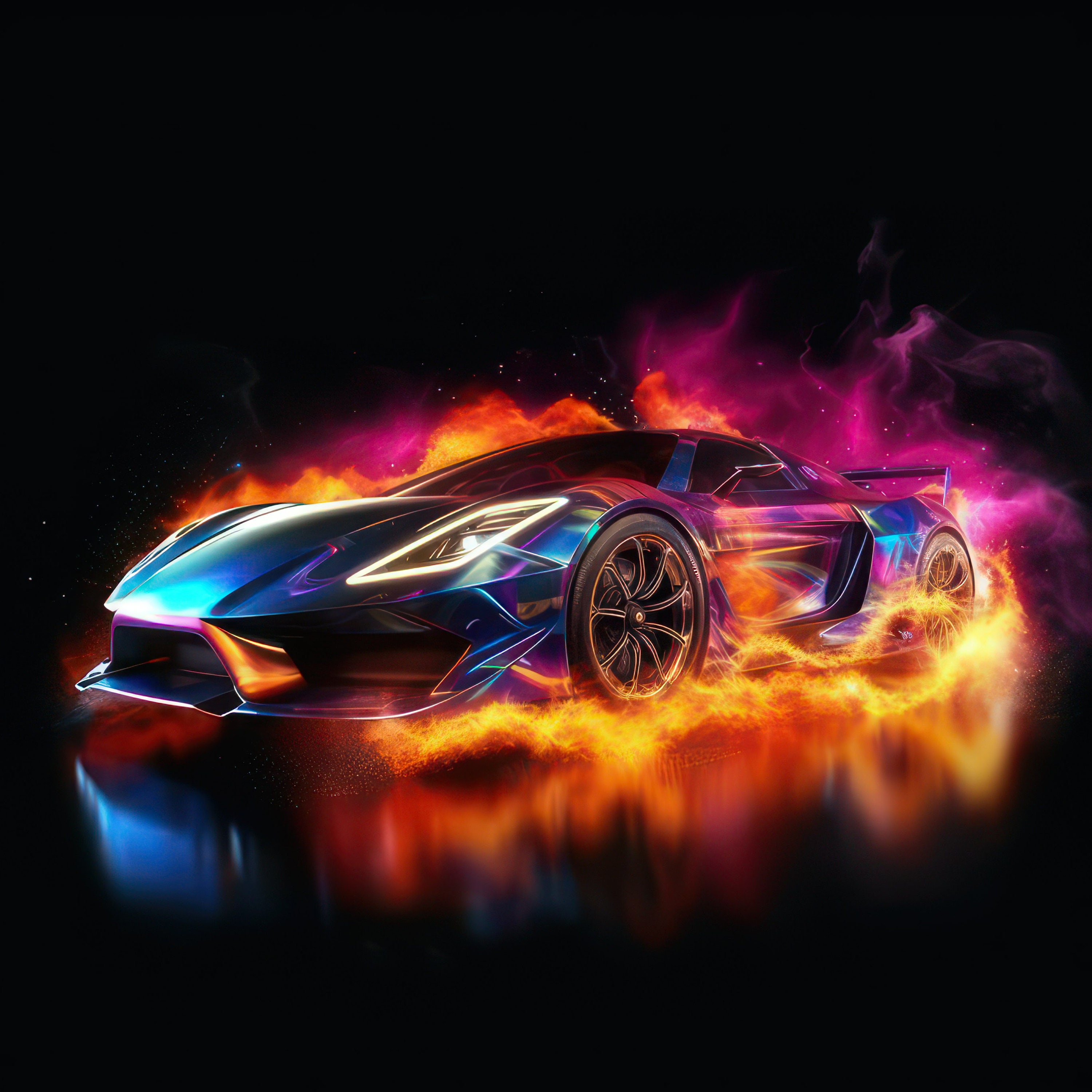 Supercar With Colorful Smoke and Wheels on Fire Created With Generative ...