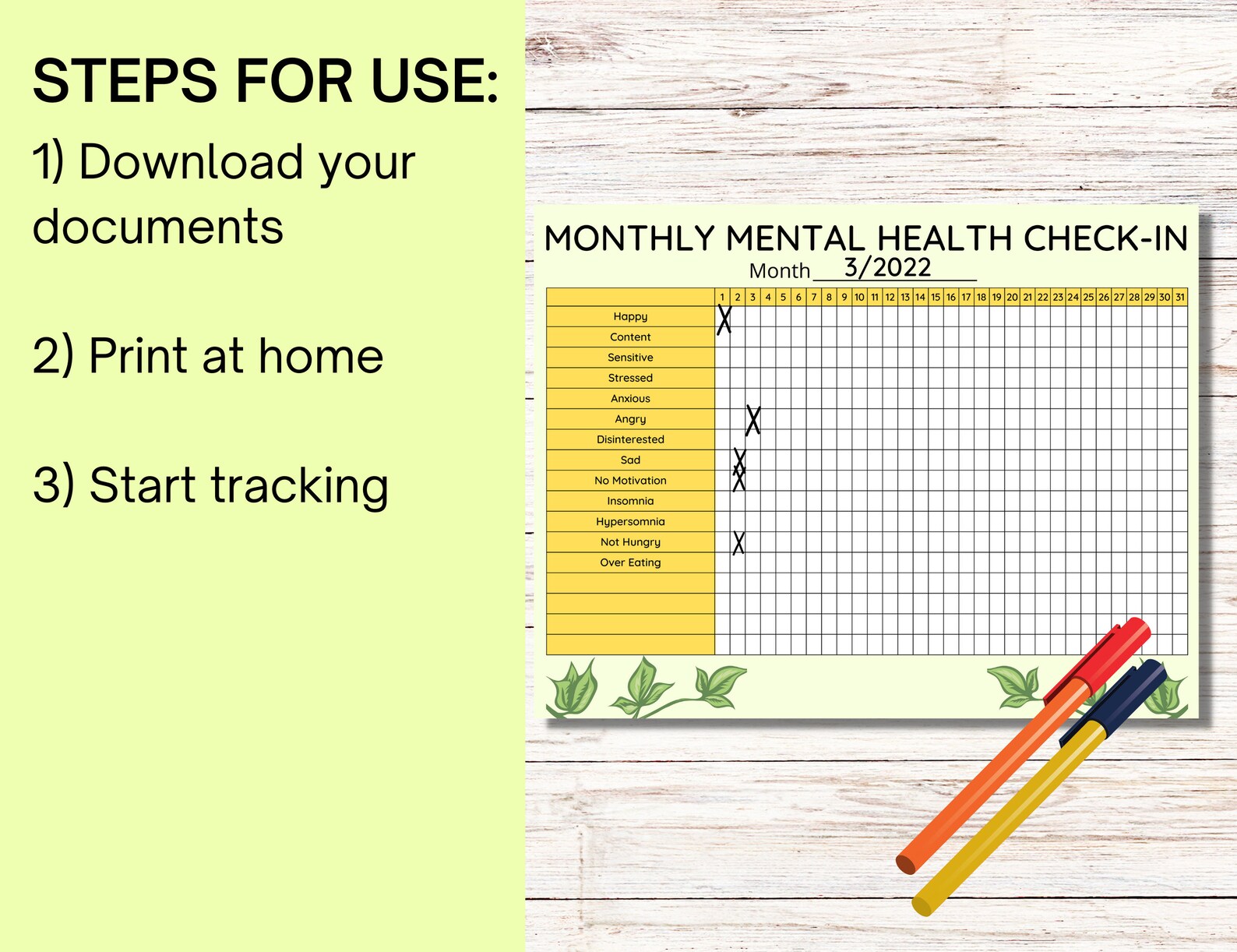 Monthly Mental Health Tracker, Self-care Tracker Printable | Letter ...