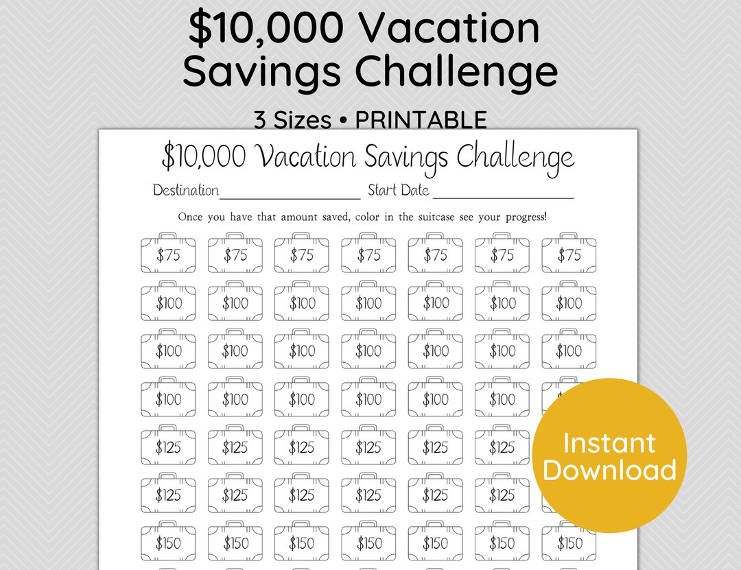 10k Vacation Savings Challenge, Savings Tracker Printable | Letter Size ...