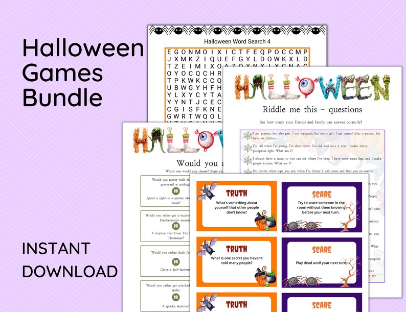 Halloween Games Bundle, Word Search, Riddle Me This, Truth or Scare ...