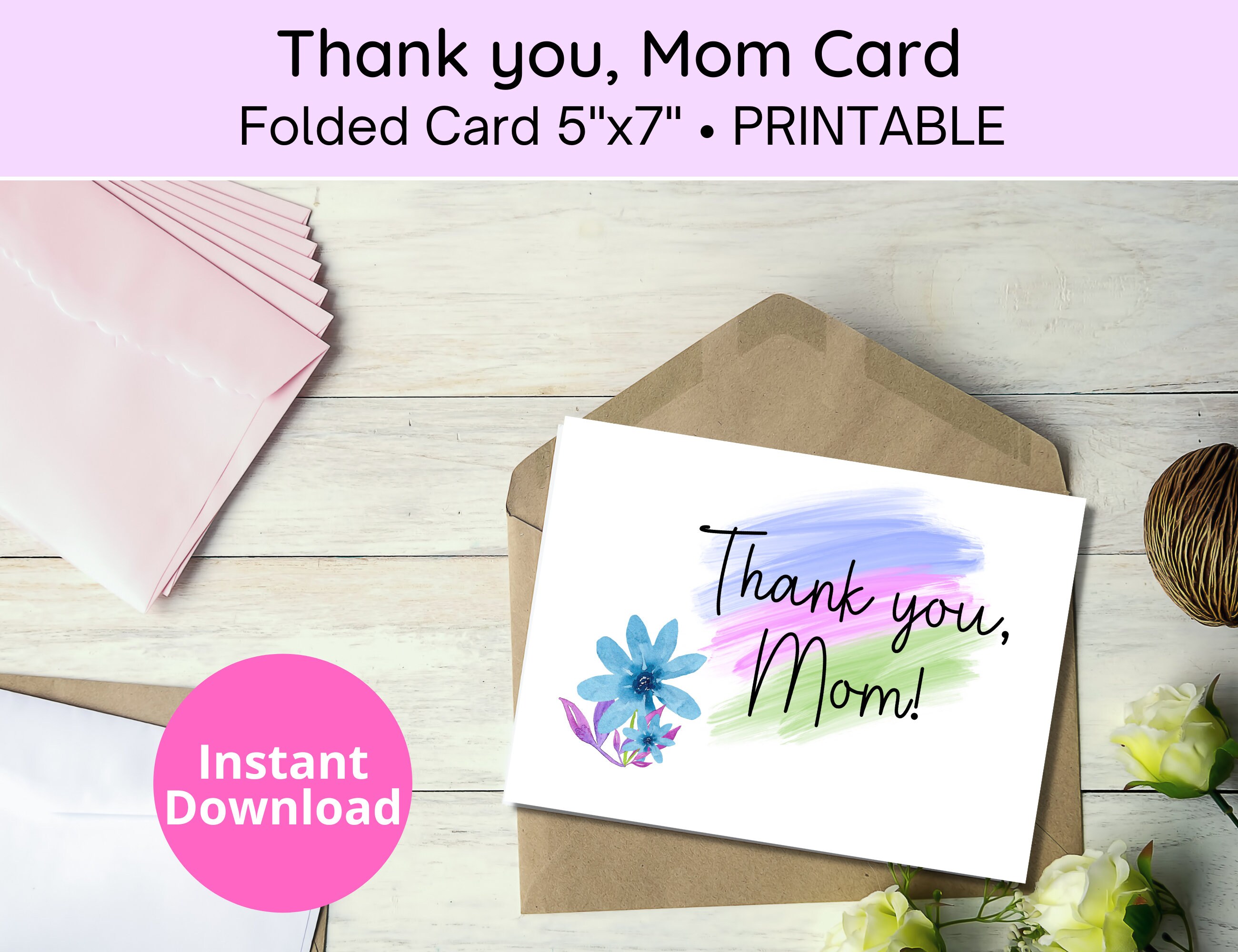 Card for Mom, Thank You Mom Card, 5x7 Folded Card | Printable PDF - Etsy