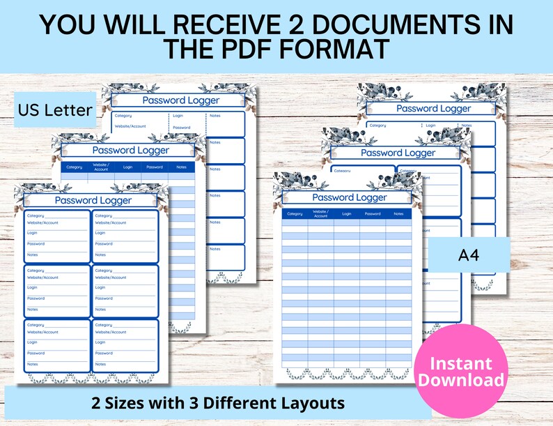 Password Log Printable, Password Tracker, Letter Size & A4 PDF - Etsy