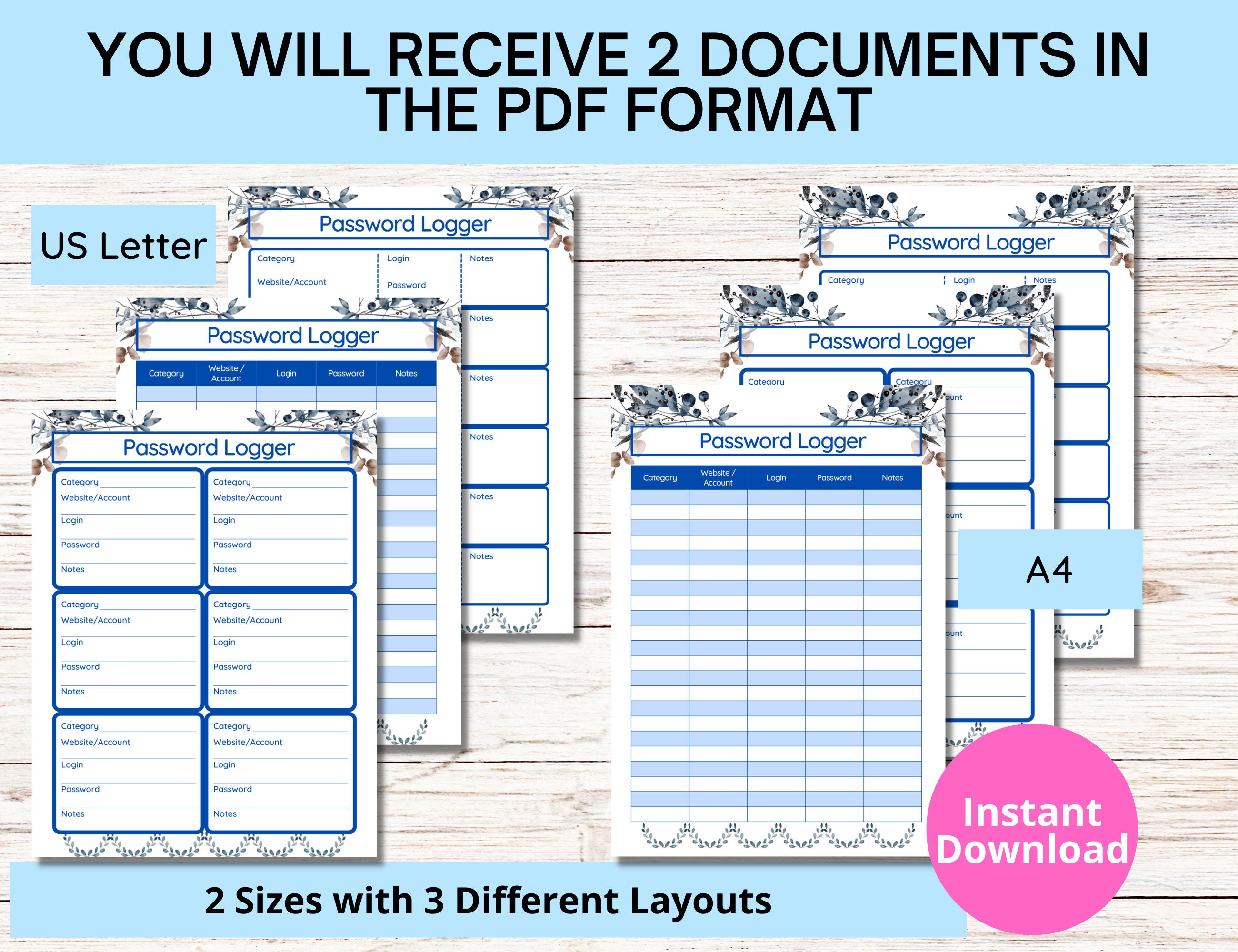 Password Log Printable, Password Tracker, Letter Size & A4 PDF - Etsy