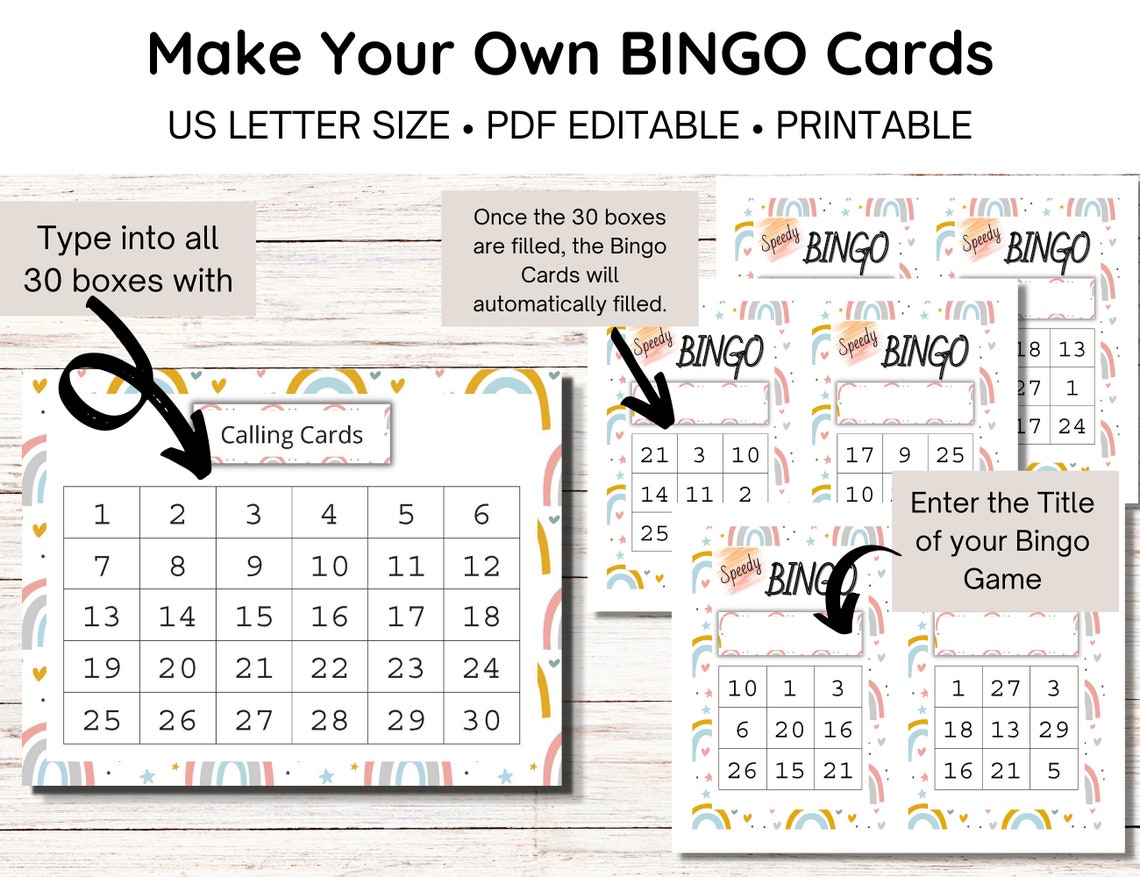 Make Your Own BINGO Cards Speedy Bingo PDF Editable Printable - Etsy