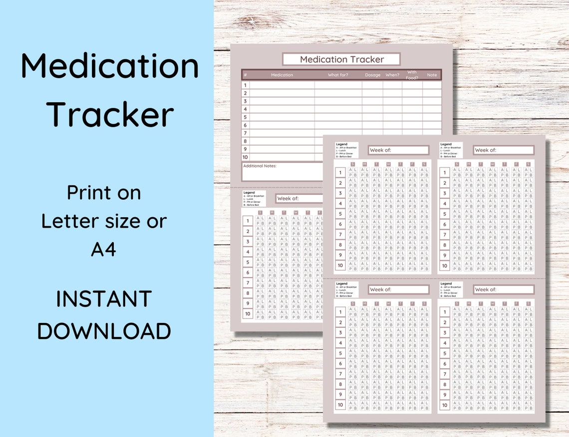 Medication Tracker Printable Template, Medicine Log Letter Size & A4 ...