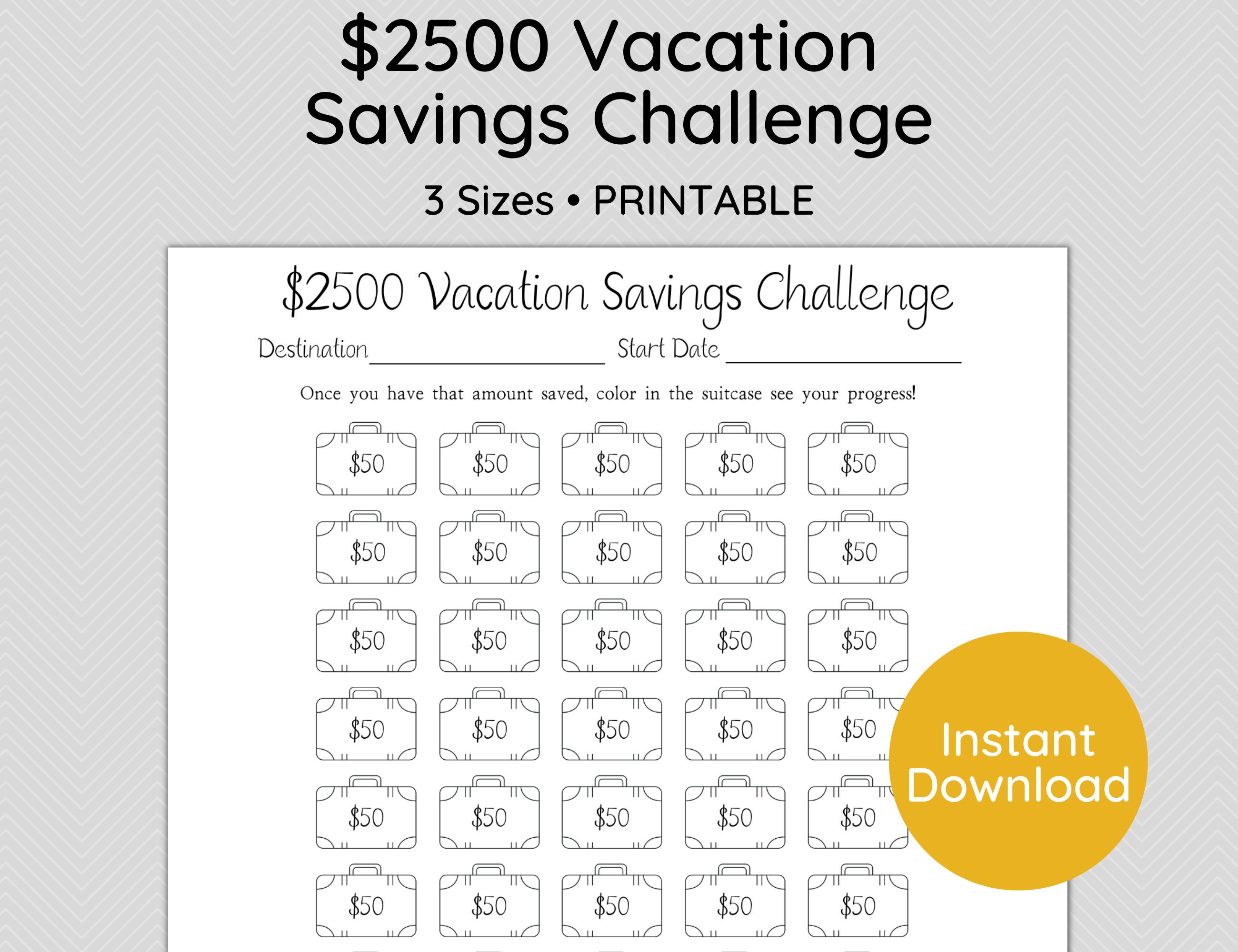 2500 Vacation Savings Challenge Savings Tracker Printable - Etsy