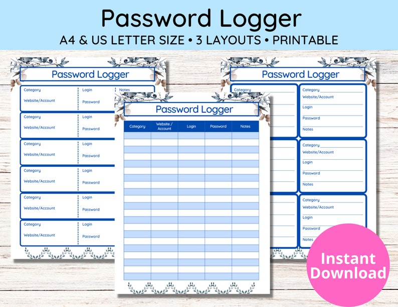 Password Log Printable, Password Tracker, Letter Size & A4 PDF - Etsy