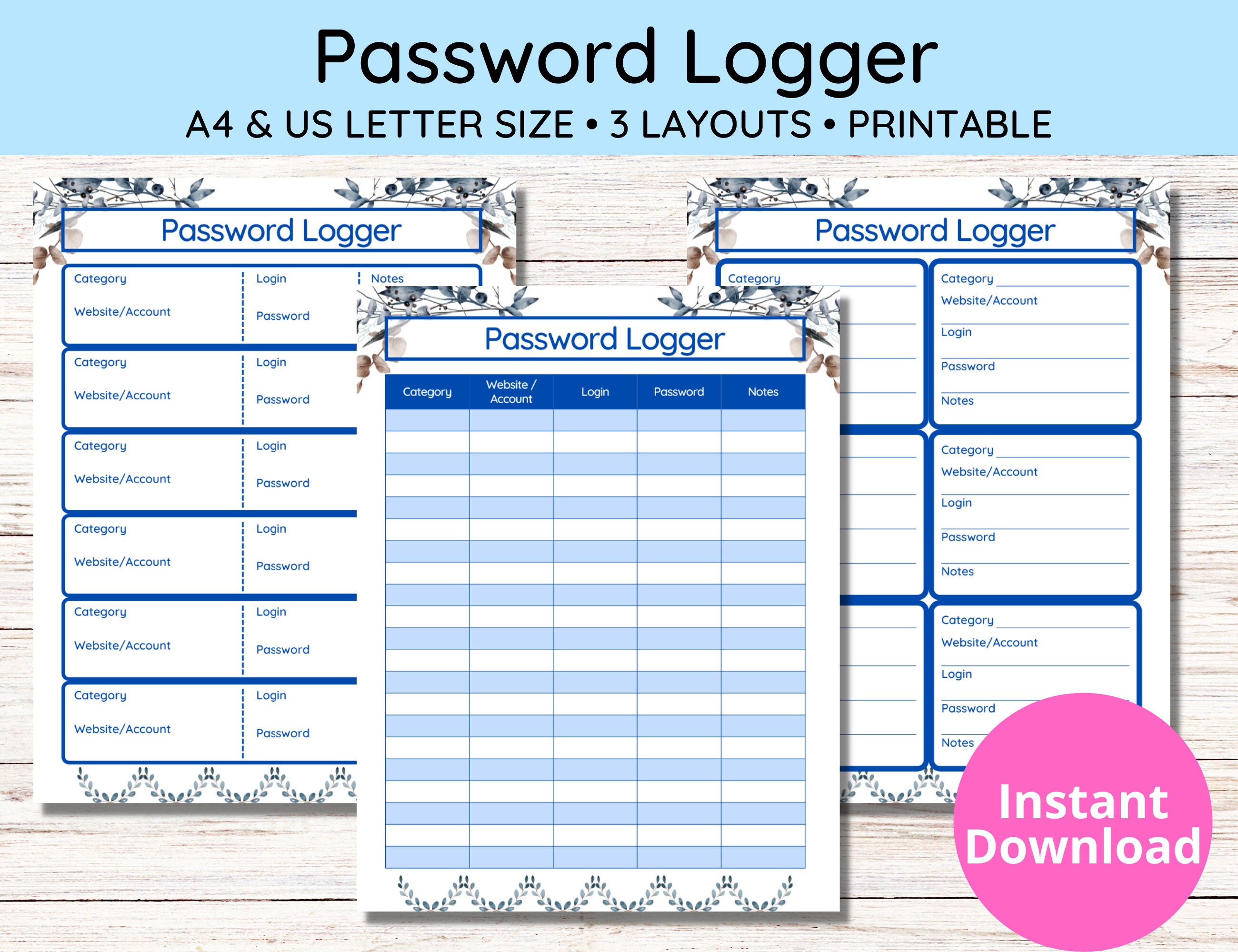 Password Log Printable, Password Tracker, Letter Size & A4 PDF - Etsy