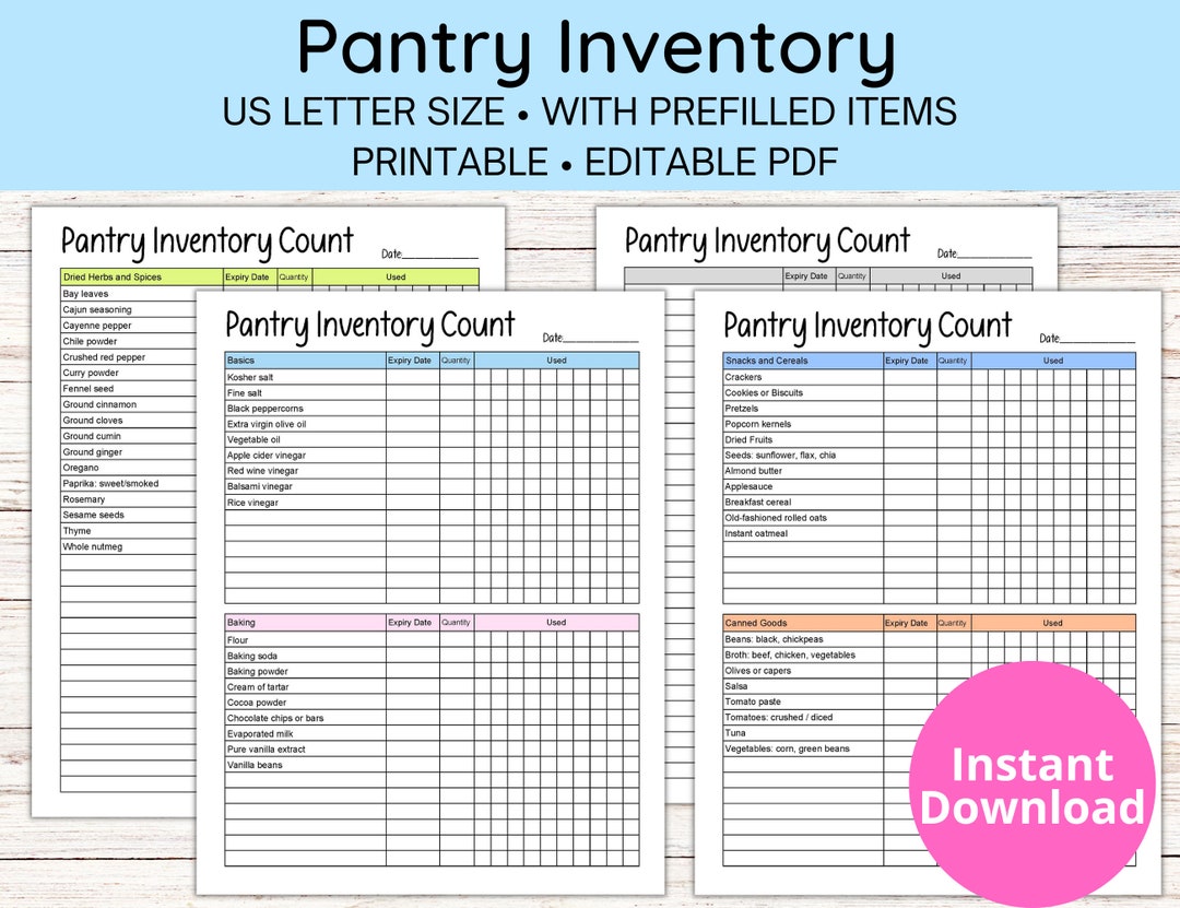 Pantry Inventory Template | Food Inventory | Printable | Editable PDF ...