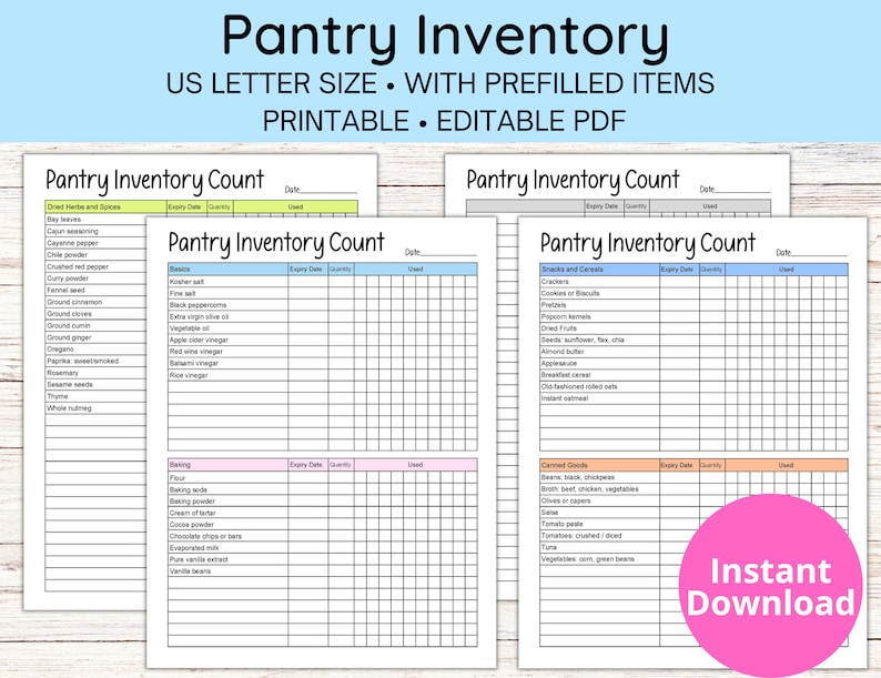 Pantry Inventory Template | Food Inventory | Printable | Editable PDF ...