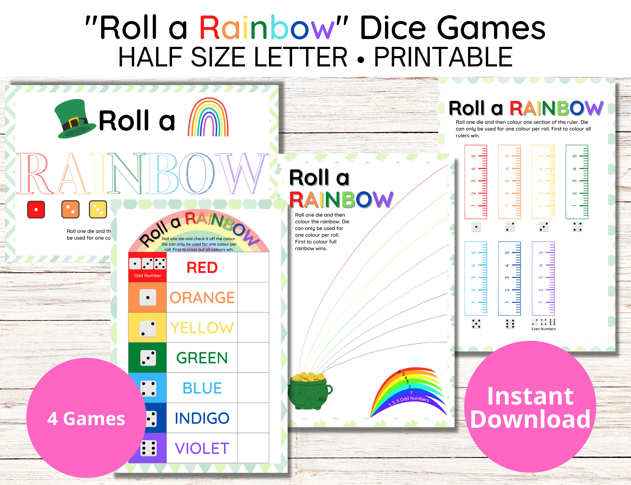 4 Roll a Rainbow Dice Games for Kids | Party Games | Printable PDF - Etsy