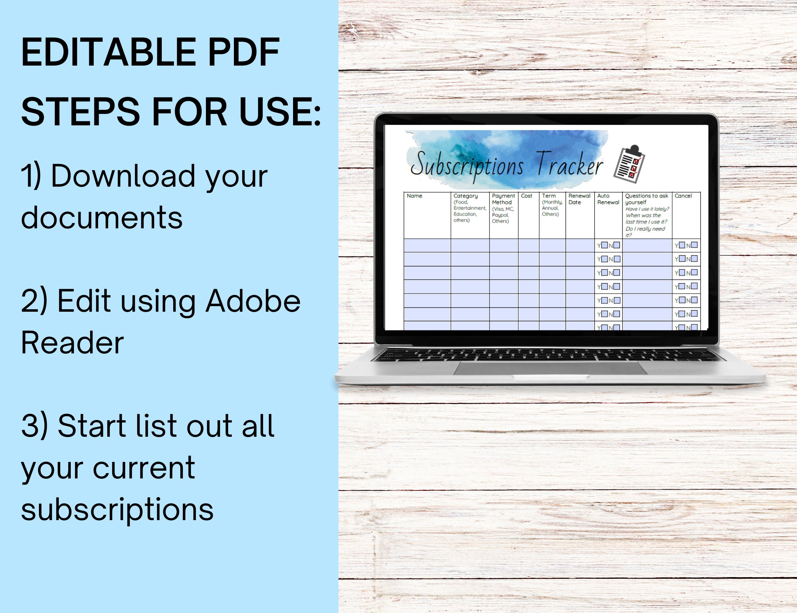 Editable Subscription Tracker | Expenses Tracker | Printable| 4 Colour ...